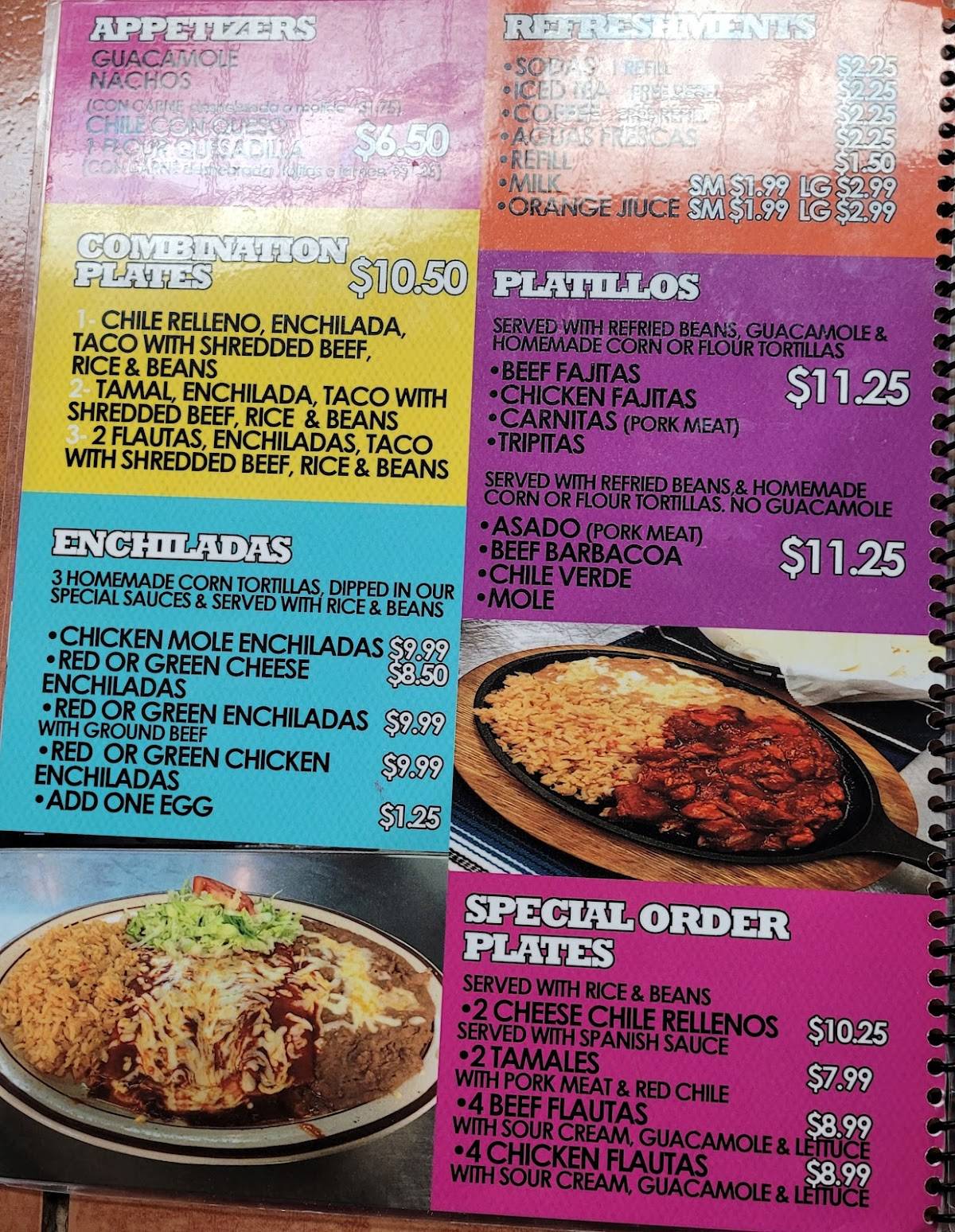 Menu at Los Tres Gallegos restaurant, El Paso, Pebble Hills Blvd