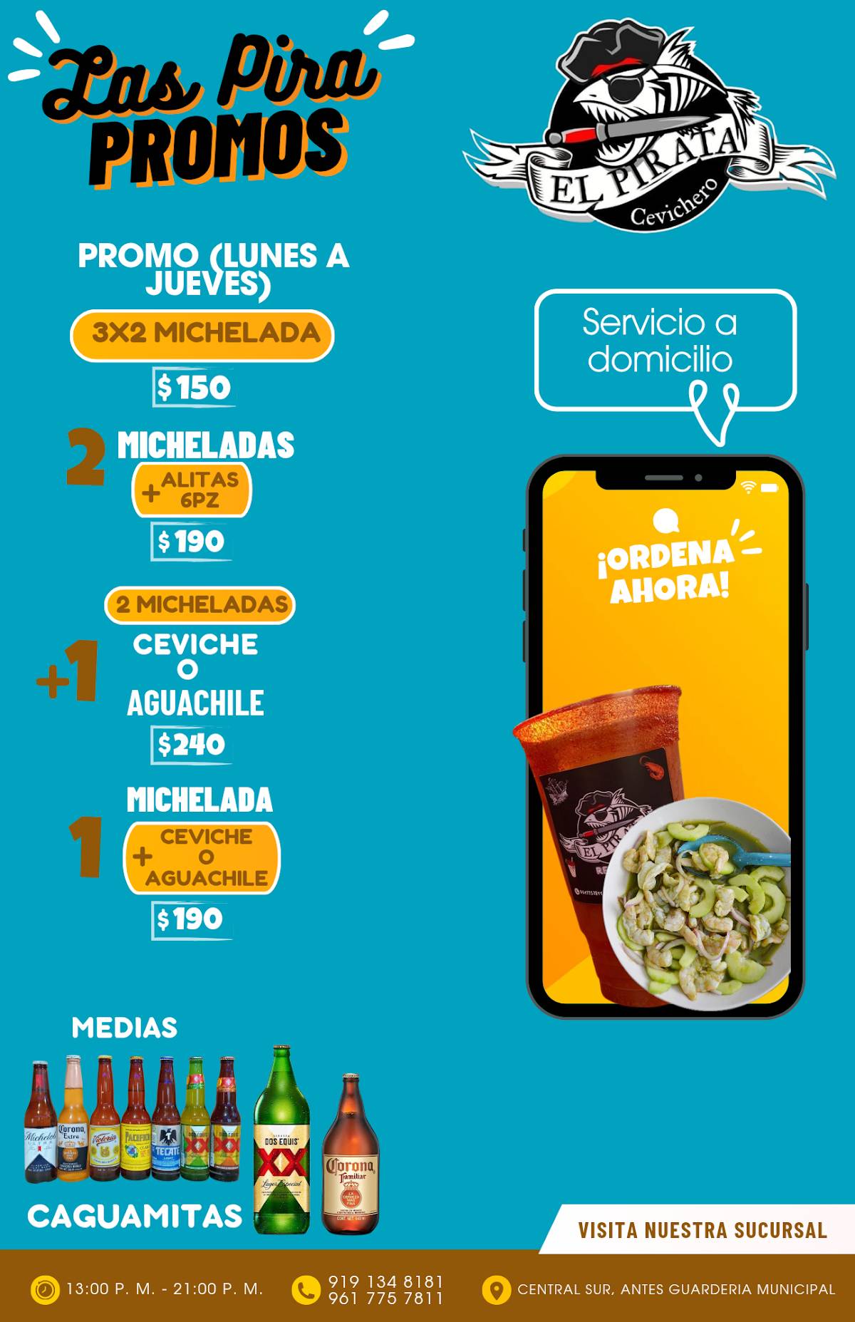 Carta del restaurante El Pirata Cevichero, Pueblo Nuevo Solistahuacán
