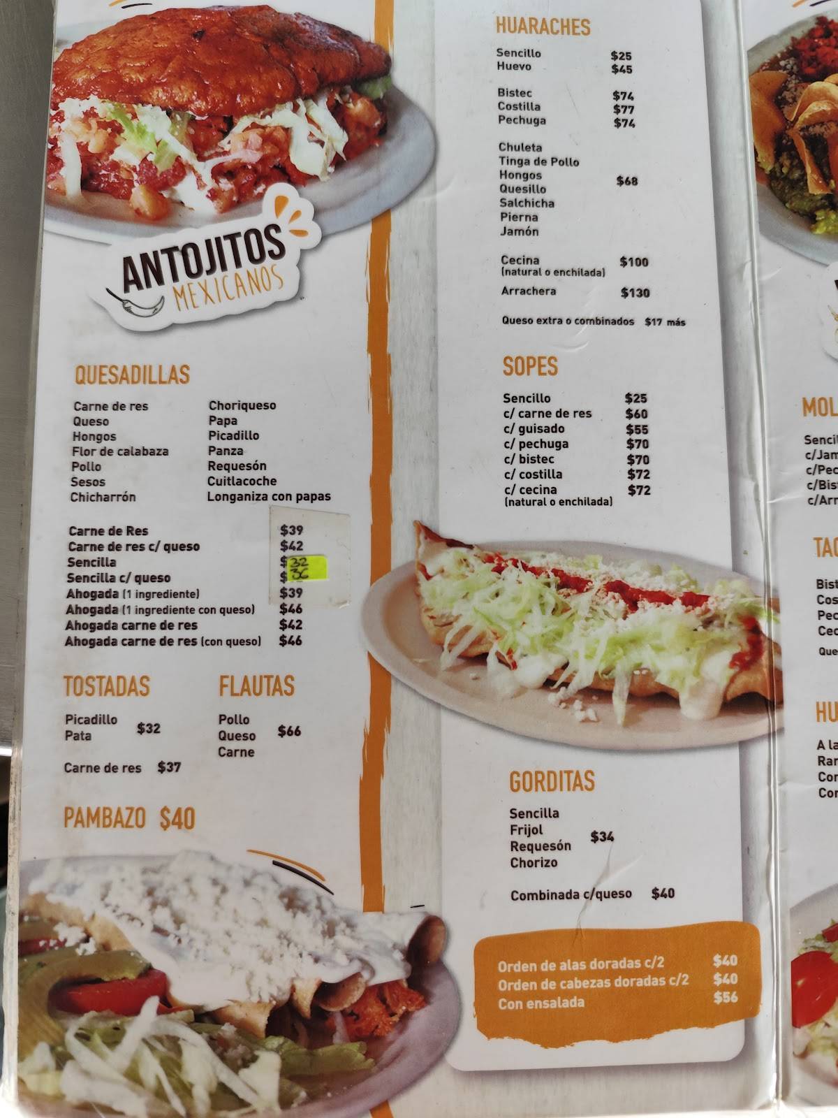 Carta del restaurante El Pollito, Ciudad del México, Lebrija esquina con