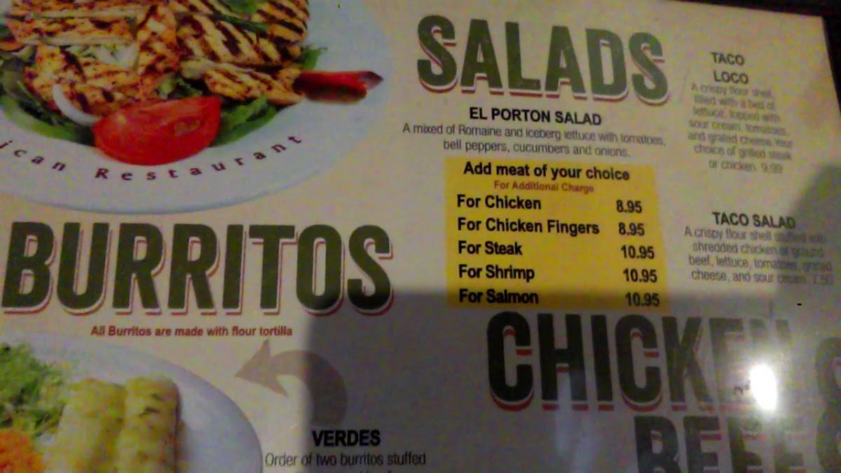 Menu at El Porton restaurant, Memphis, Poplar Ave