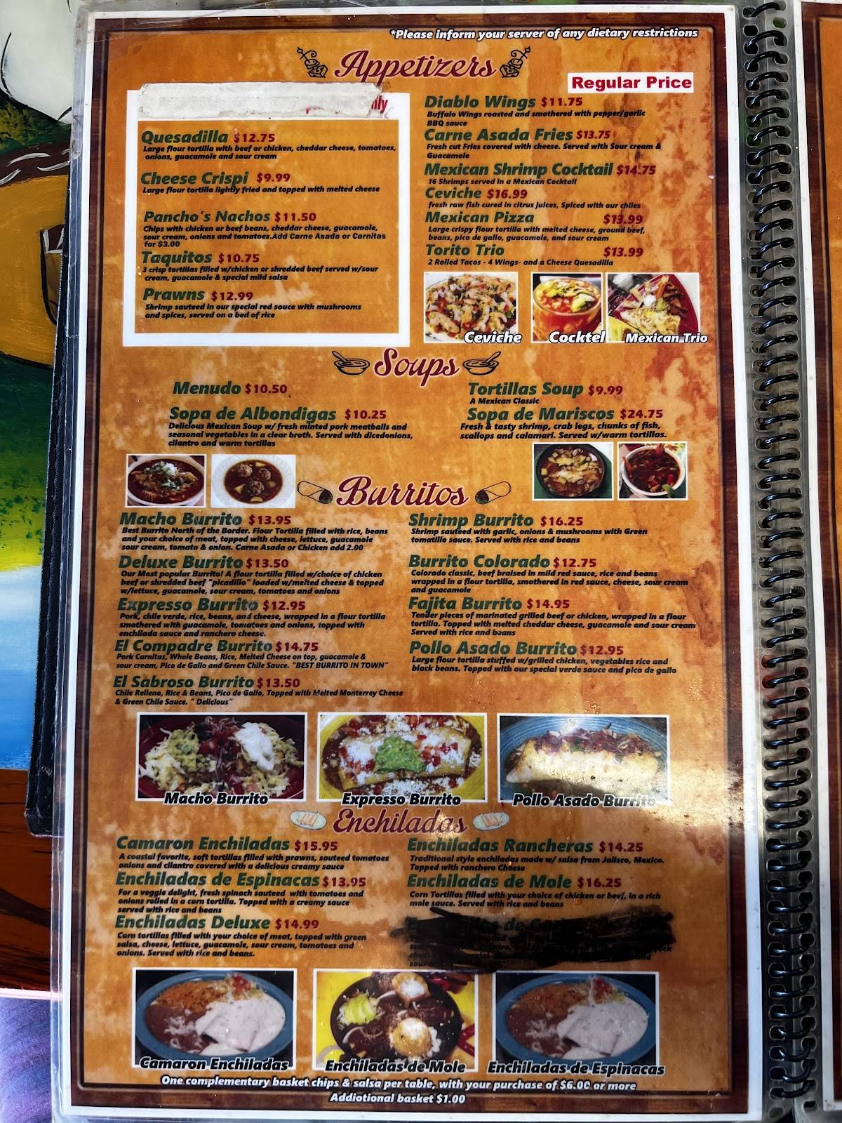 Menu at El Potrillo restaurant, Kingman