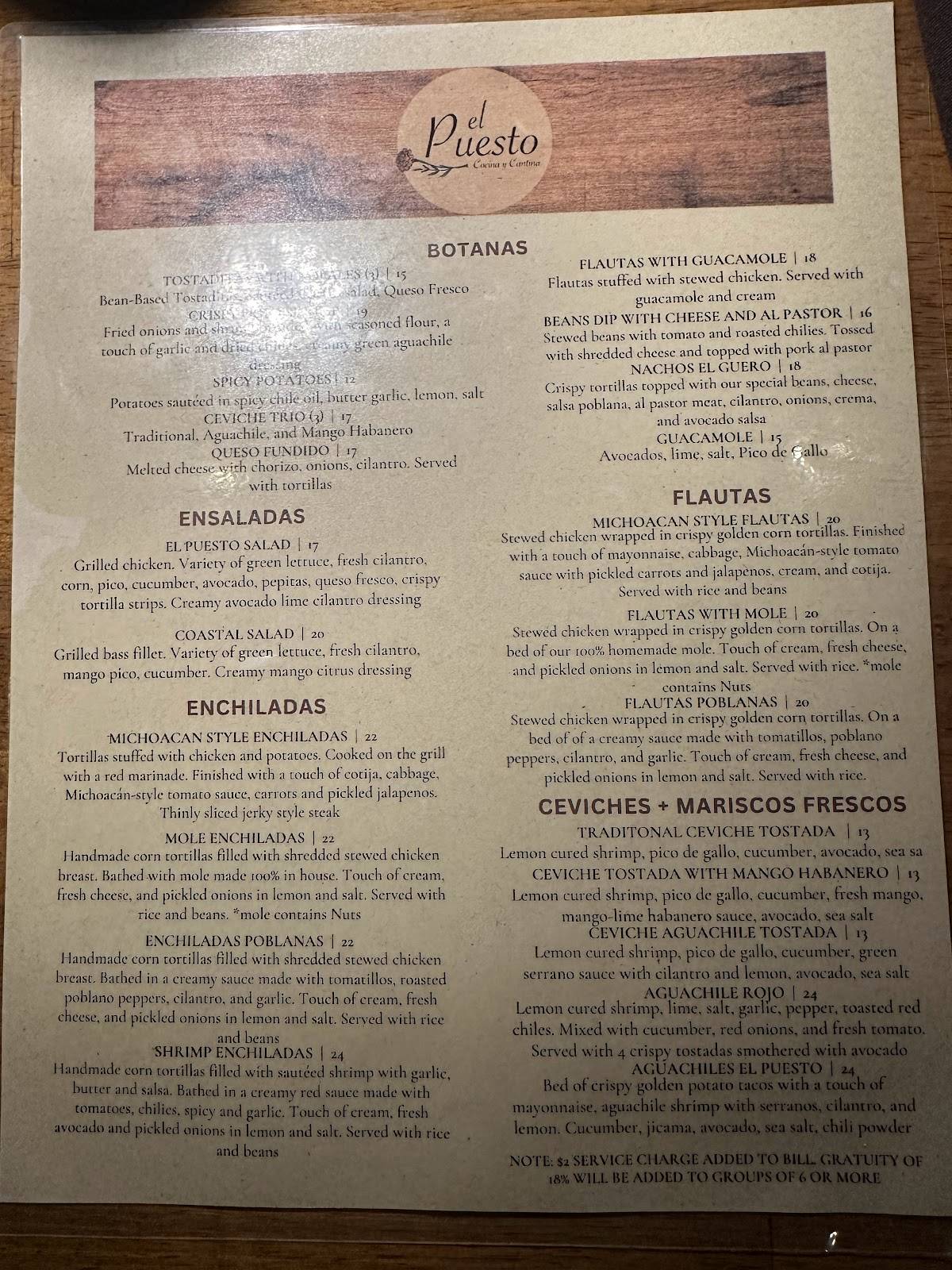 Menu at El Puesto Cocina y Cantina pub & bar, Bakersfield