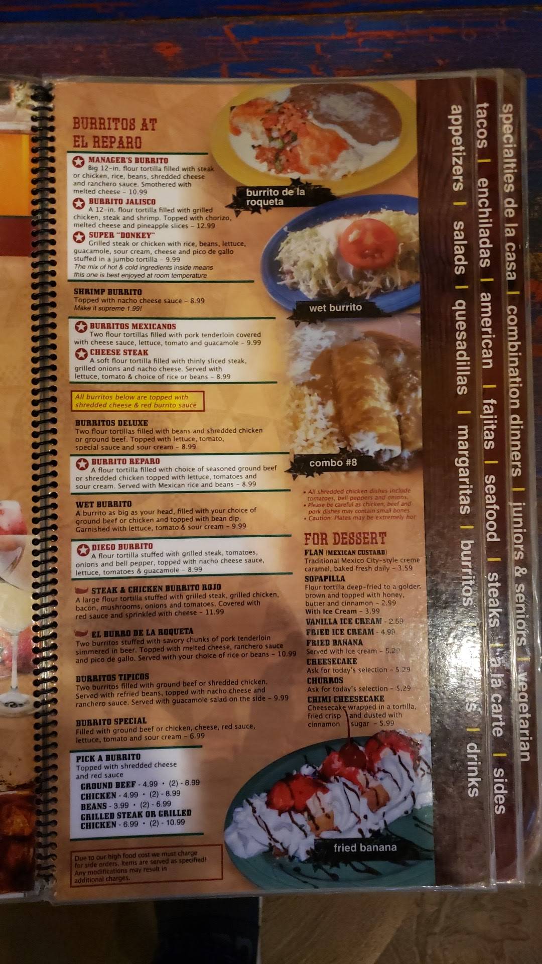 Menu at El Reparo Mexican Restaurant, Greensburg