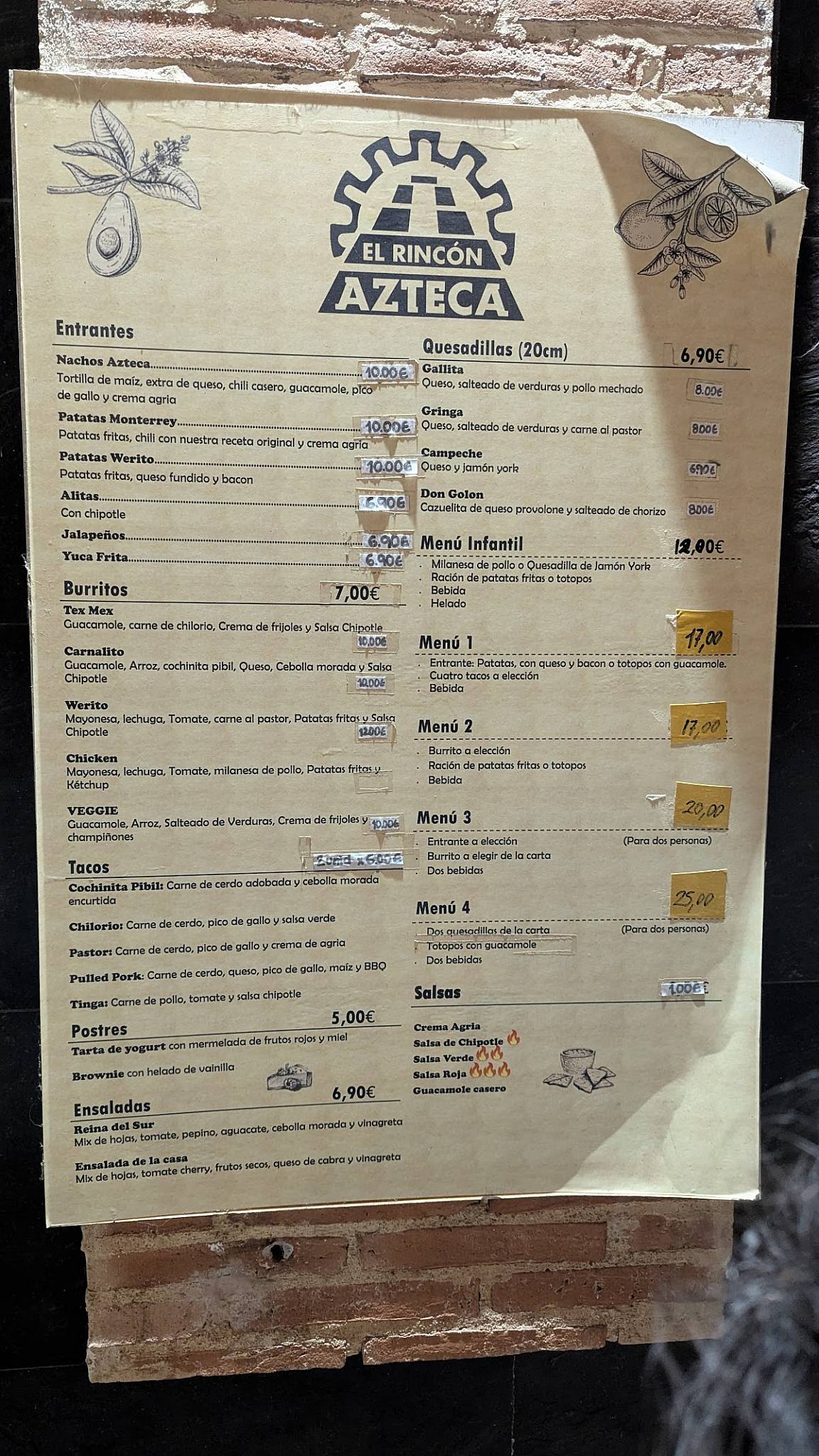 Carta del restaurante El Rincón Azteca, Valencia