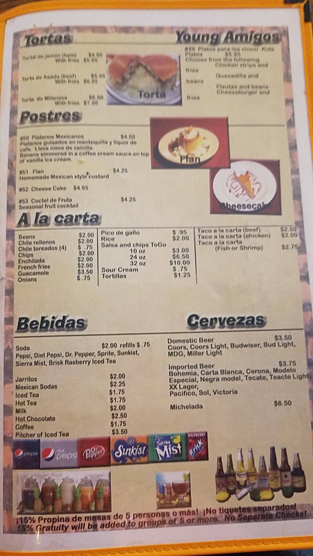 Menu at El Sarape 2 restaurant, Albuquerque