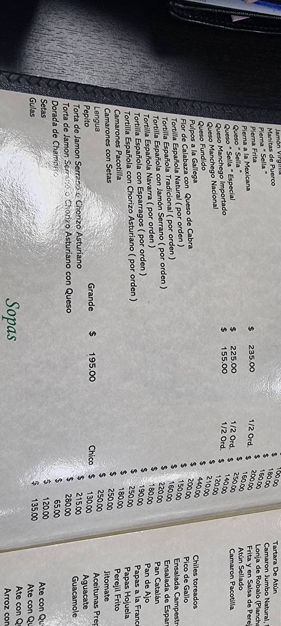Carta de Bar El Sella, Ciudad López Mateos, Dr. Balmis 210 Col. Doctores Cuauhtémoc