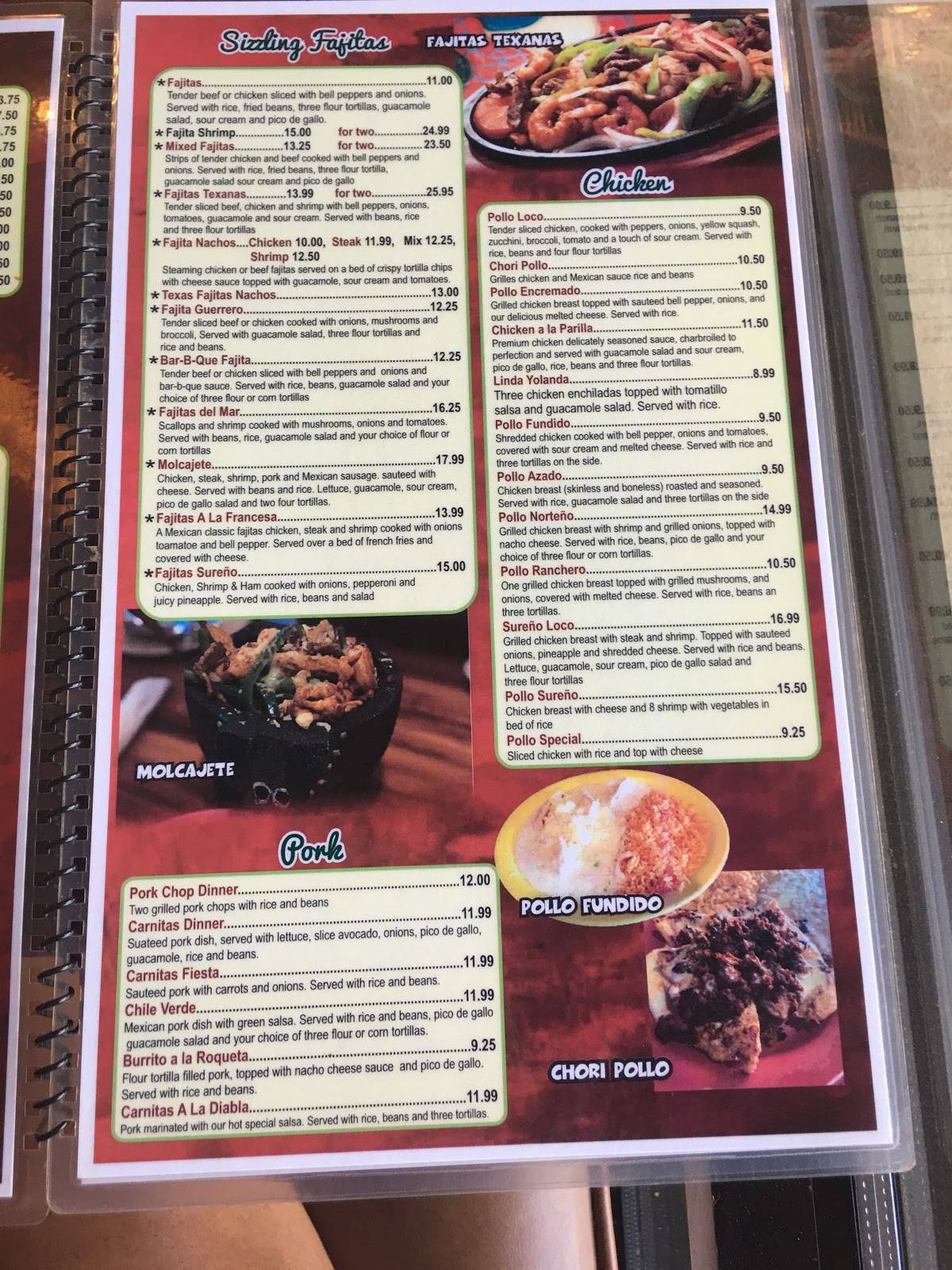 Menu at El Sureno Mexican Restaurant, Piedmont, SC-153