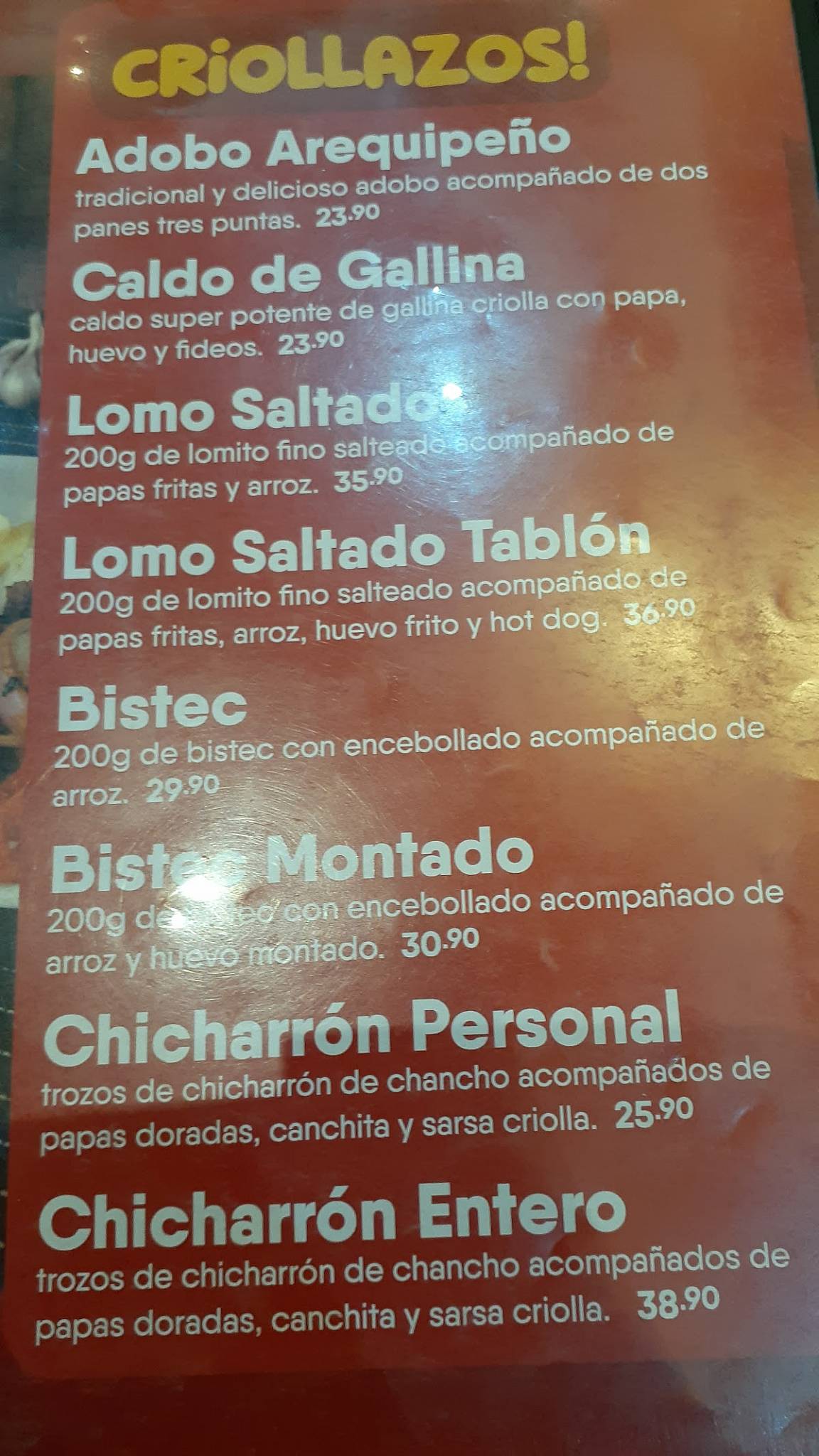 Carta del restaurante El Tablón Food Center, Arequipa, Av. Ejército 902
