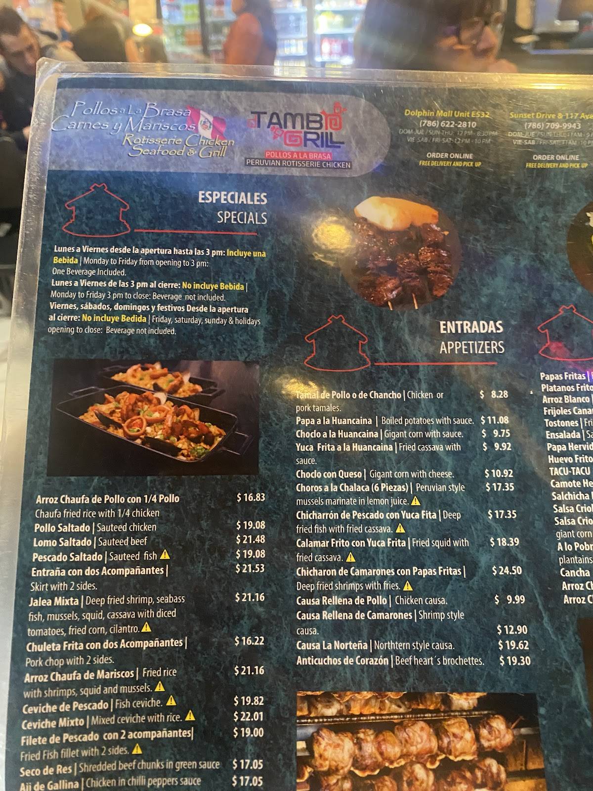 Carta del restaurante El Tambo Grill, Miami