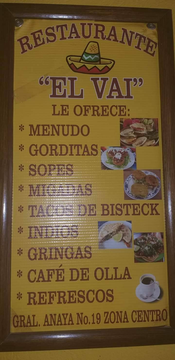 Menu at El Vai restaurant, Ciudad del Maíz