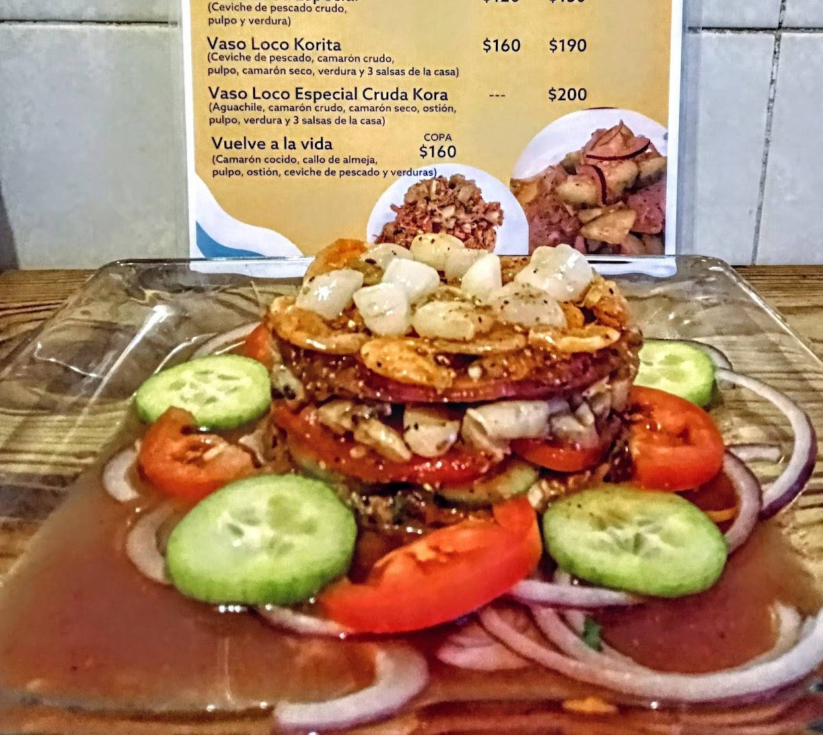 Menu at El Vaso loco de mariscos La KORITA restaurant, Pedro Escobedo