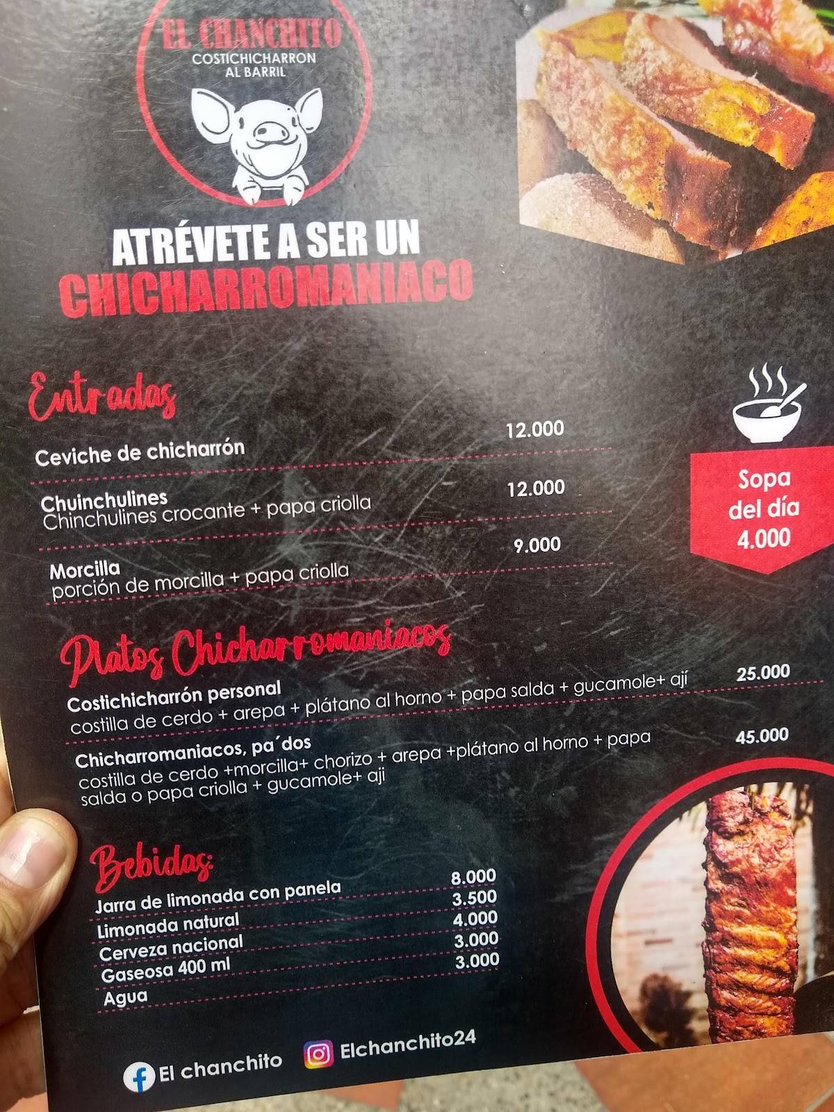 Carta de El chanchito costichicharron al barril, Bogotá