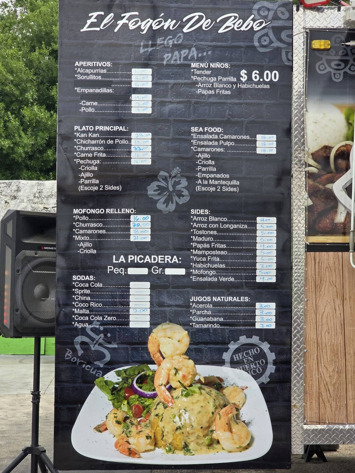 Menu at El fogón de bebo restaurant, Orlando