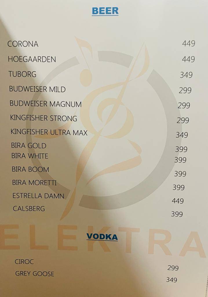 Menu at Elektra RestroBar, Gorakhpur