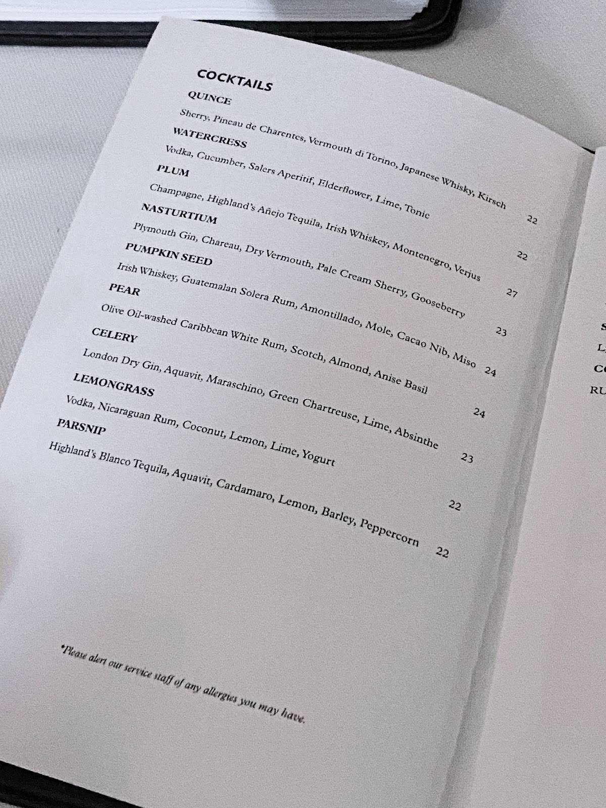 Menu at Eleven Madison Park pub & bar, New York City, 11 Madison Ave