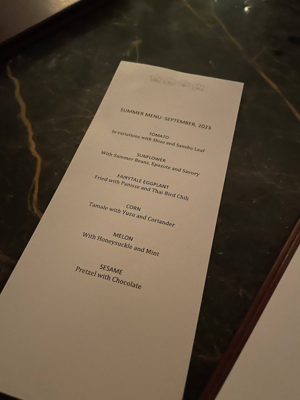 Menu at Eleven Madison Park pub & bar, New York City, 11 Madison Ave
