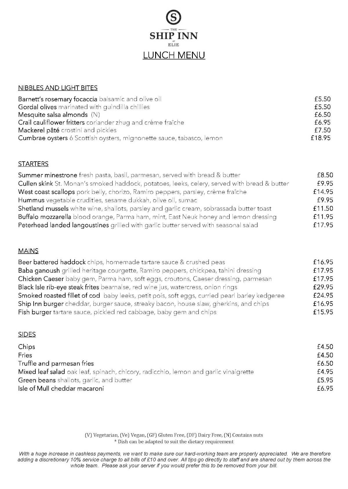 Menu at The Ship Inn pub & bar, Elie