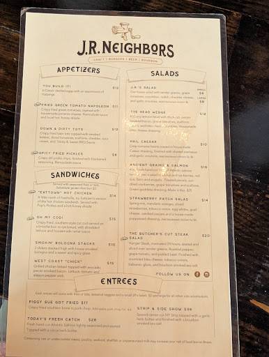 Menu at J.R. Neighbors pub & bar, Elizabethtown