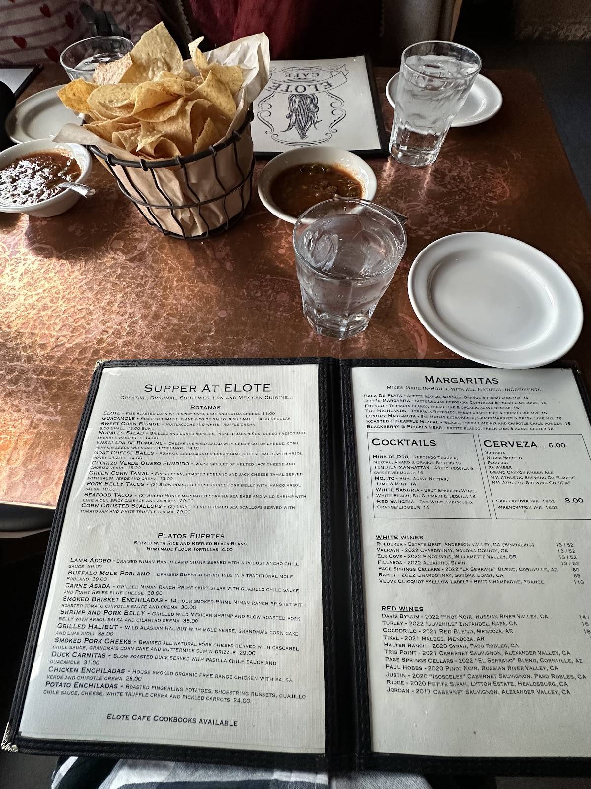 Menu at Elote Cafe, Sedona, 350 Jordan Rd