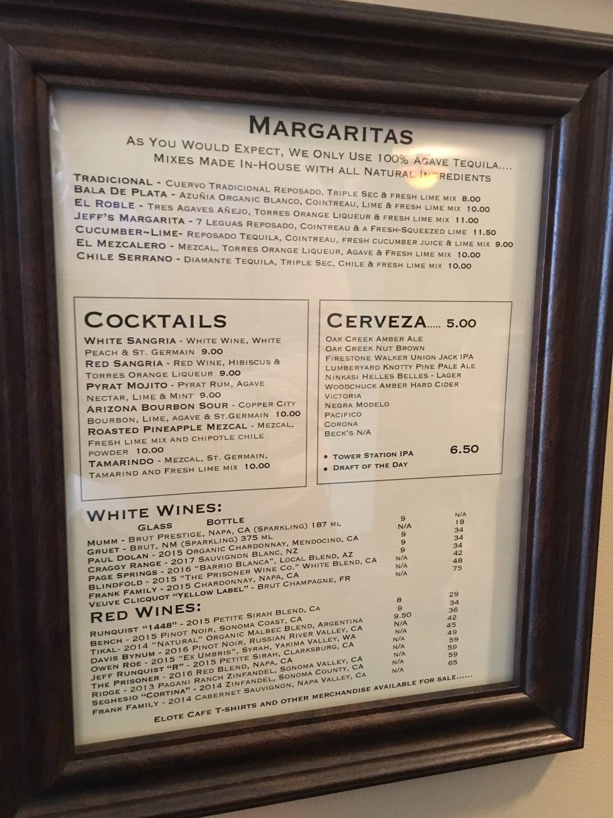 Menu at Elote Cafe, Sedona