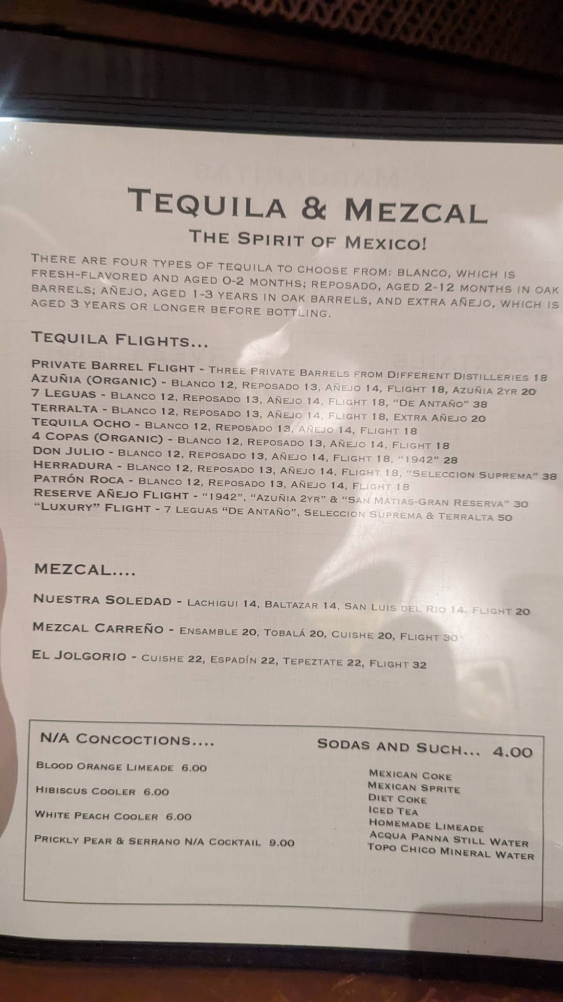 Menu at Elote Cafe, Sedona