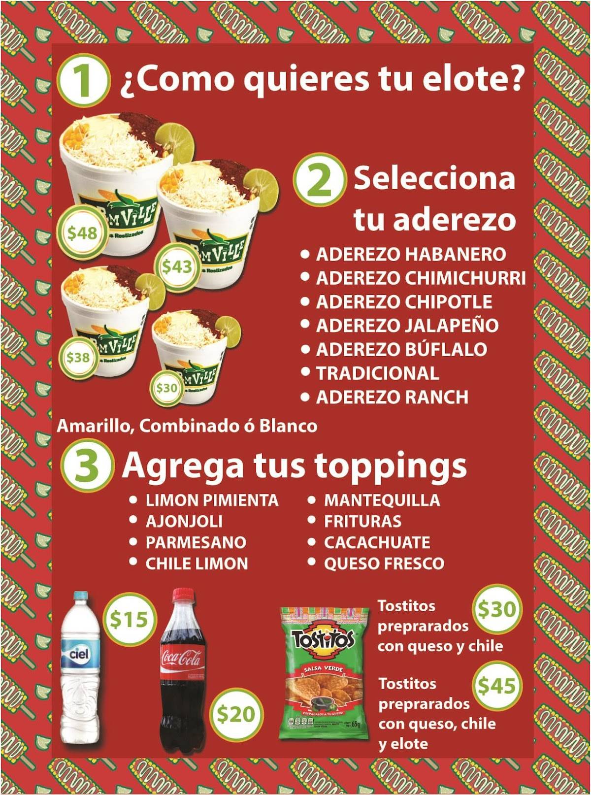 Carta del restaurante Elotes Maizville Monterrey, Monterrey