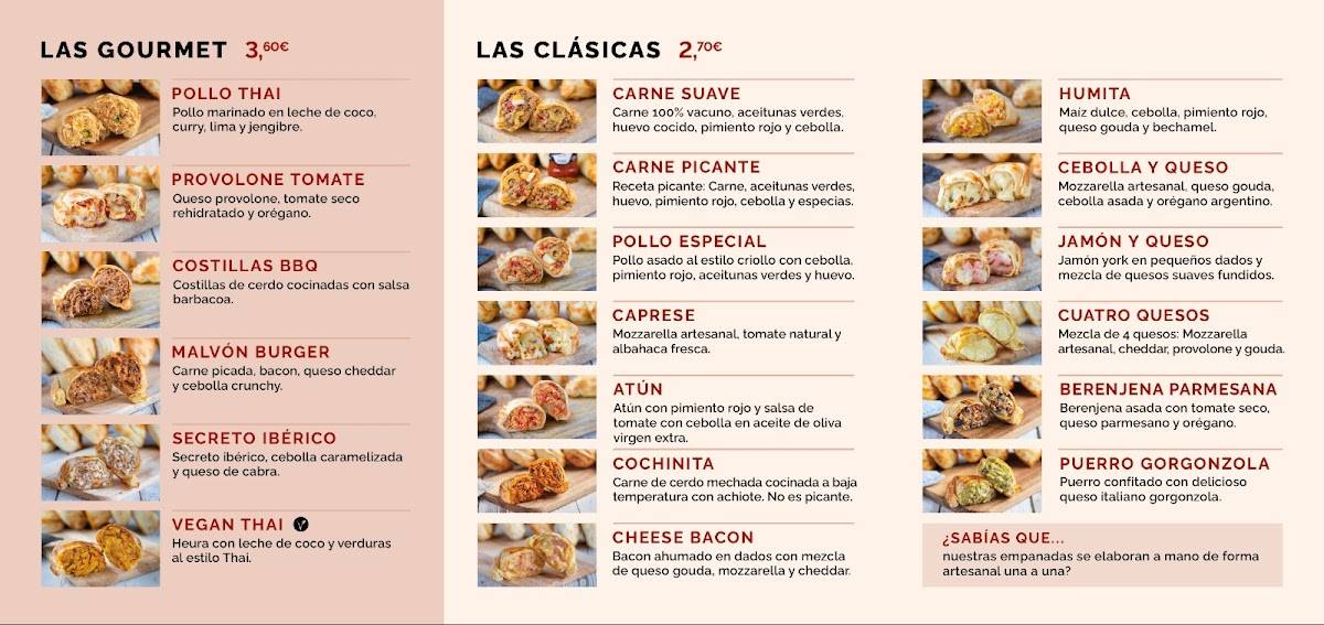 Menu at Empanadas Malvón restaurant, Matosinhos