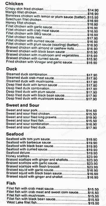 Menu at Emperor's Palace Chinese Restaurant, Melville