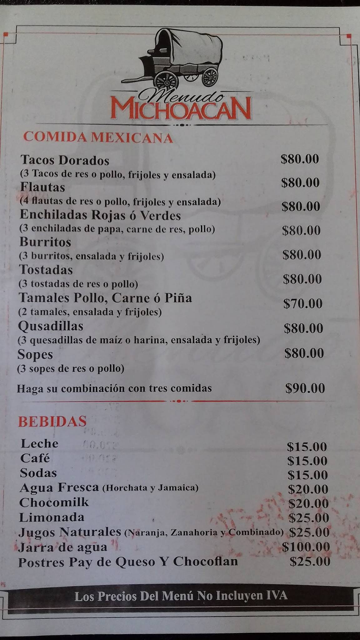 Carta del restaurante Menudo Michoacán, Ensenada