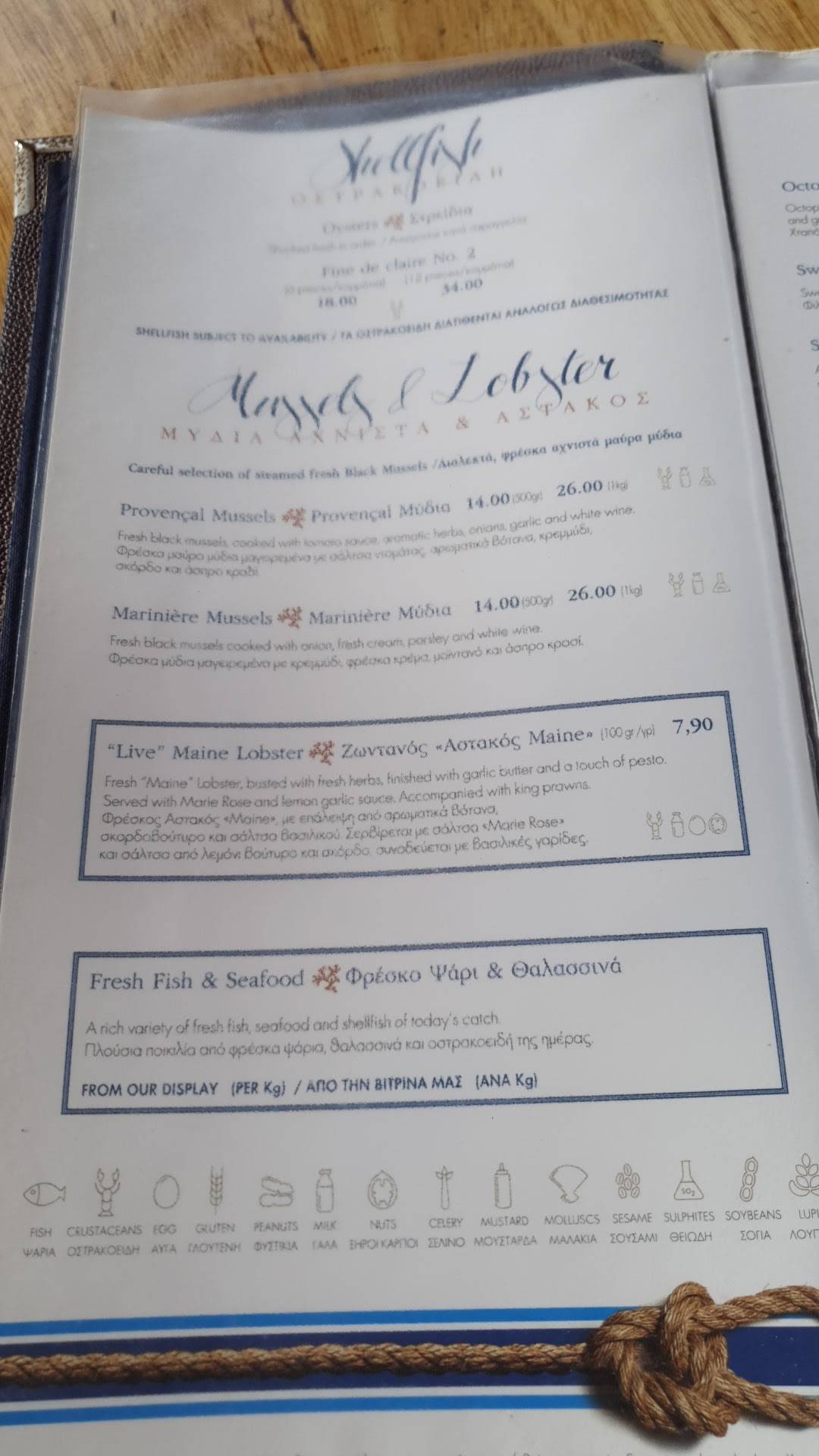 Menu at Chris Blue Beach, Episkopi