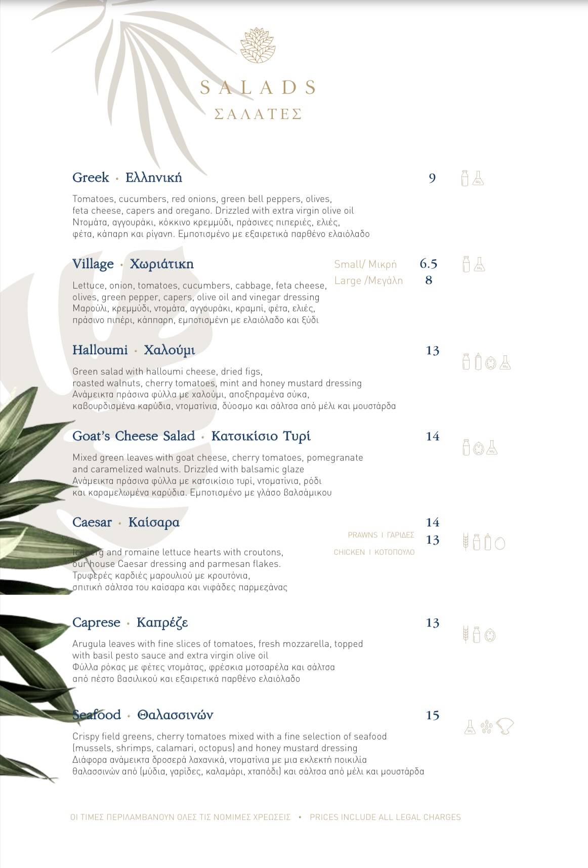 Menu at Chris Blue Beach, Episkopi