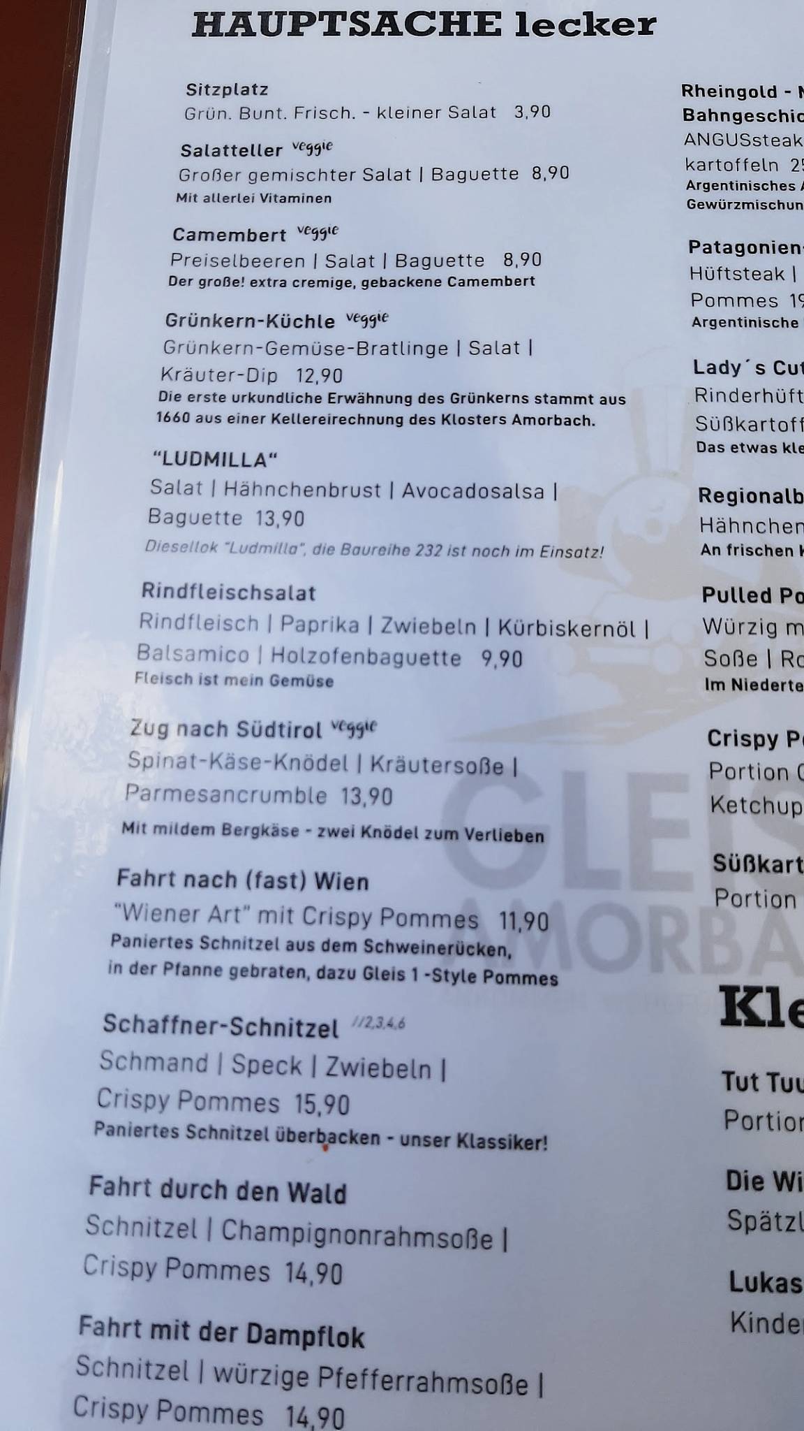 Speisekarte von Gaststätte Gleis1 Amorbach restaurant, Amorbach
