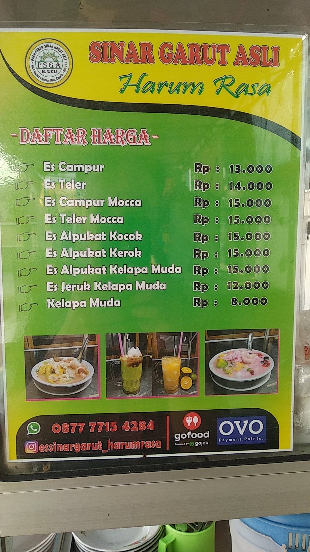 Carta del café Es Sinar Garut - Indomaret Pagelarang, Yakarta Oriental
