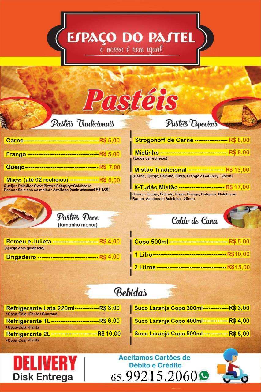 Menu at Espaço Do Pastel restaurant, Cuiabá