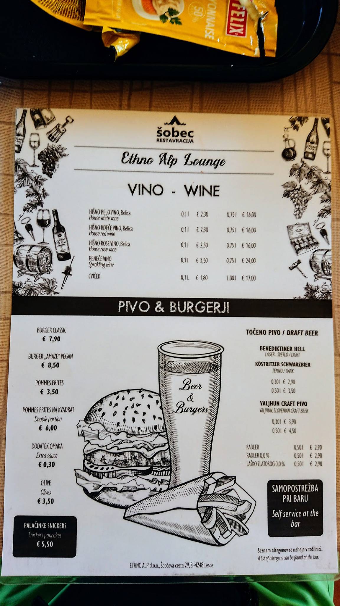 Speisekarte von Ethno Alp Lounge pub & Bar, Lesce