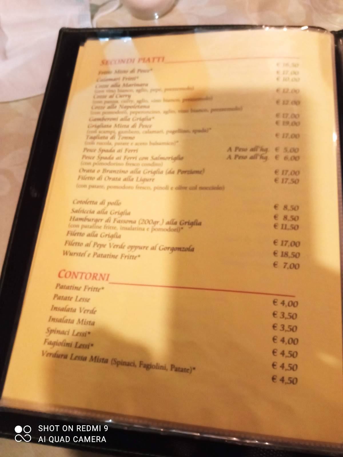 Carta de pizzería Excalibur, Spotorno