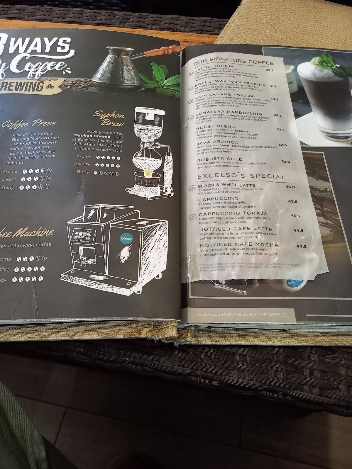 Carta del café Excelso Coffee, Macasar, Jl. HM. Daeng Patompo