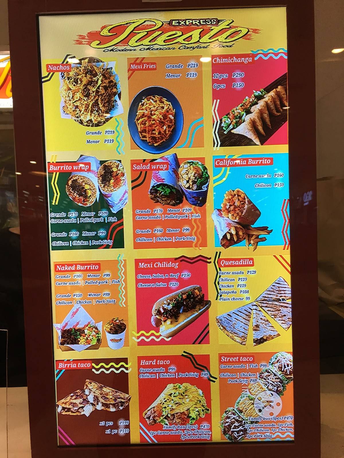 Menu at Express Puesto Modern Mexican Comfort Food restaurant, Makati