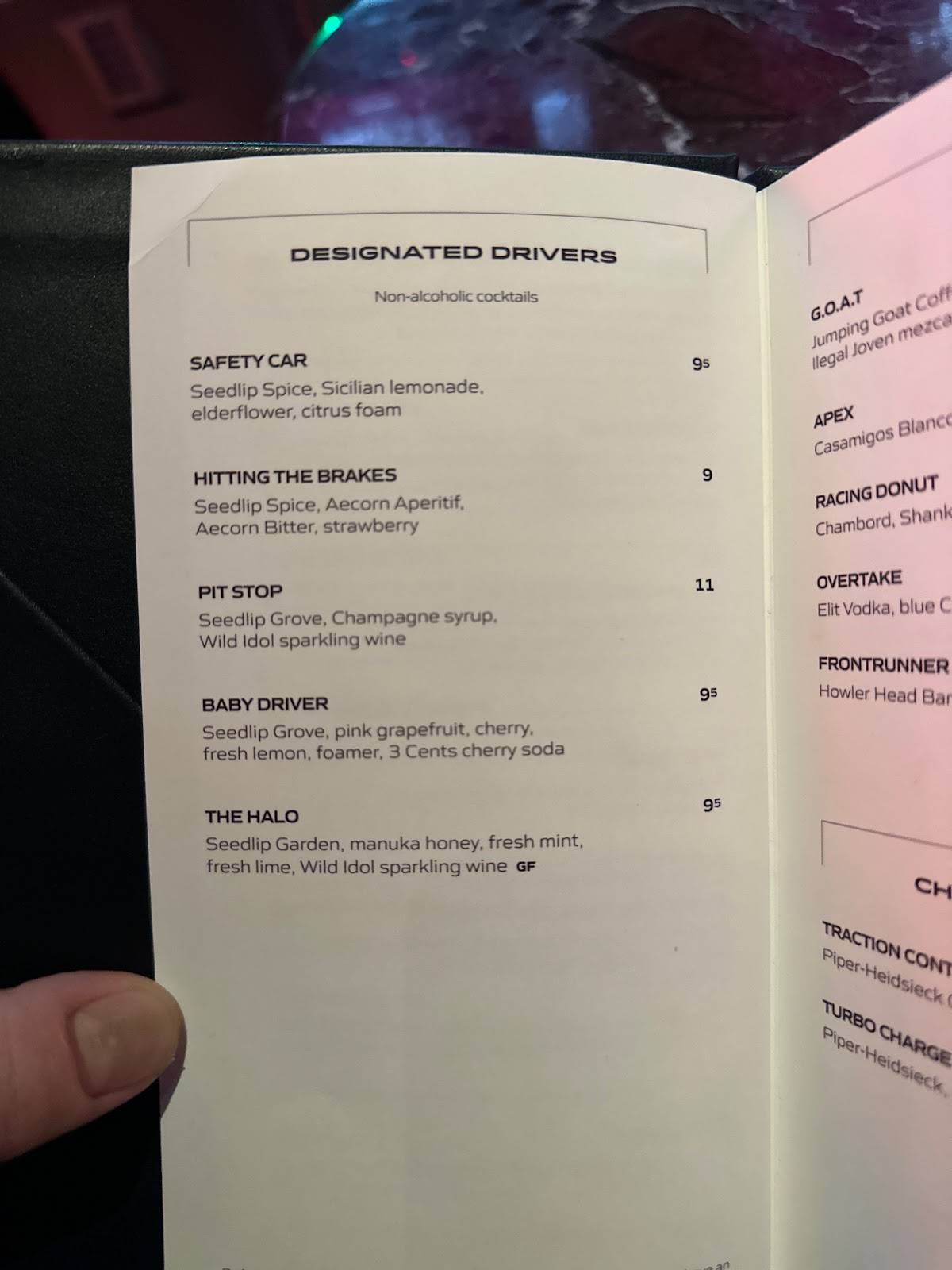 Menu at F1 Arcade London pub & bar, London
