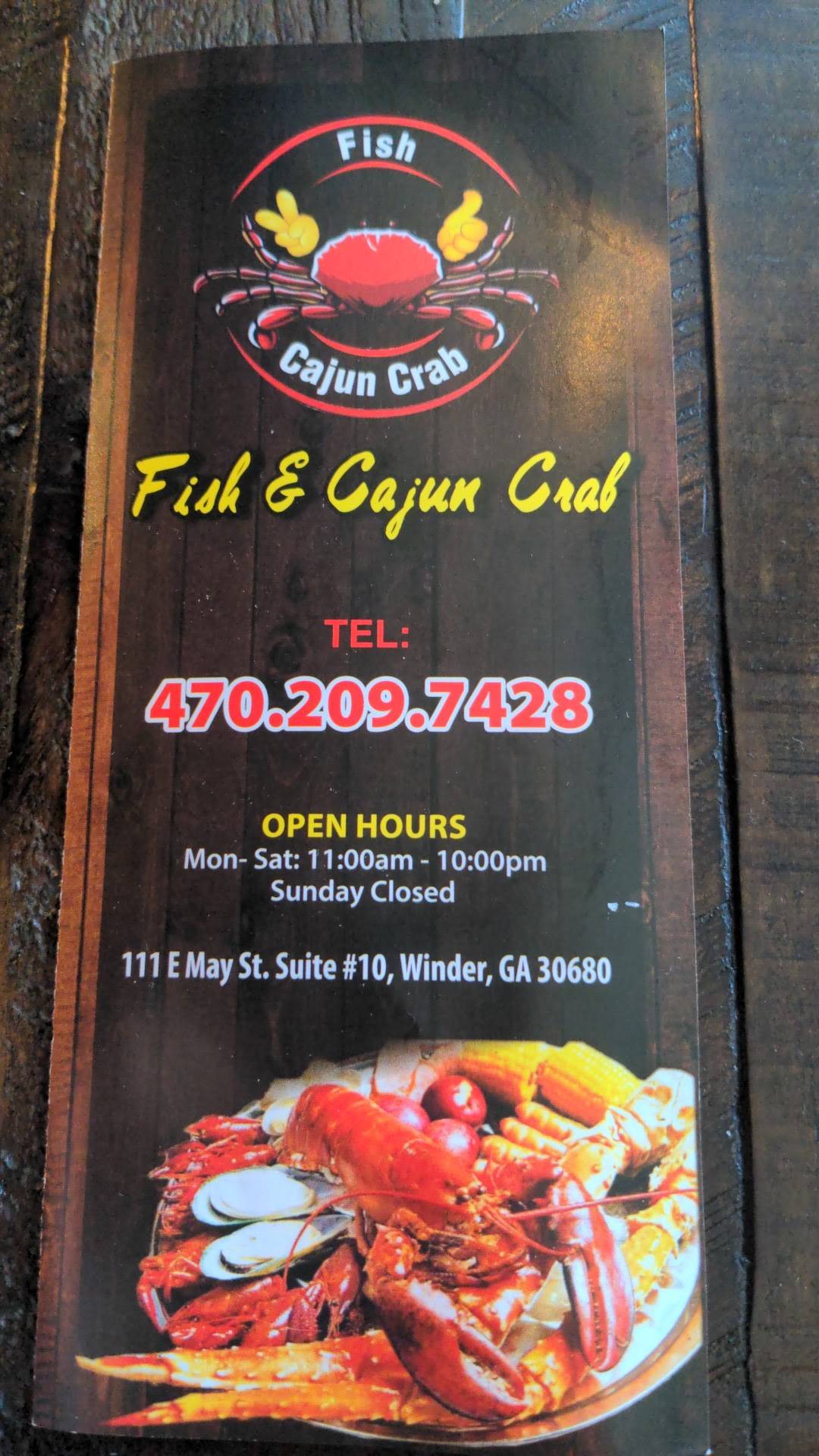 Menu at FISH & CAJUN CRAB restaurant, Winder