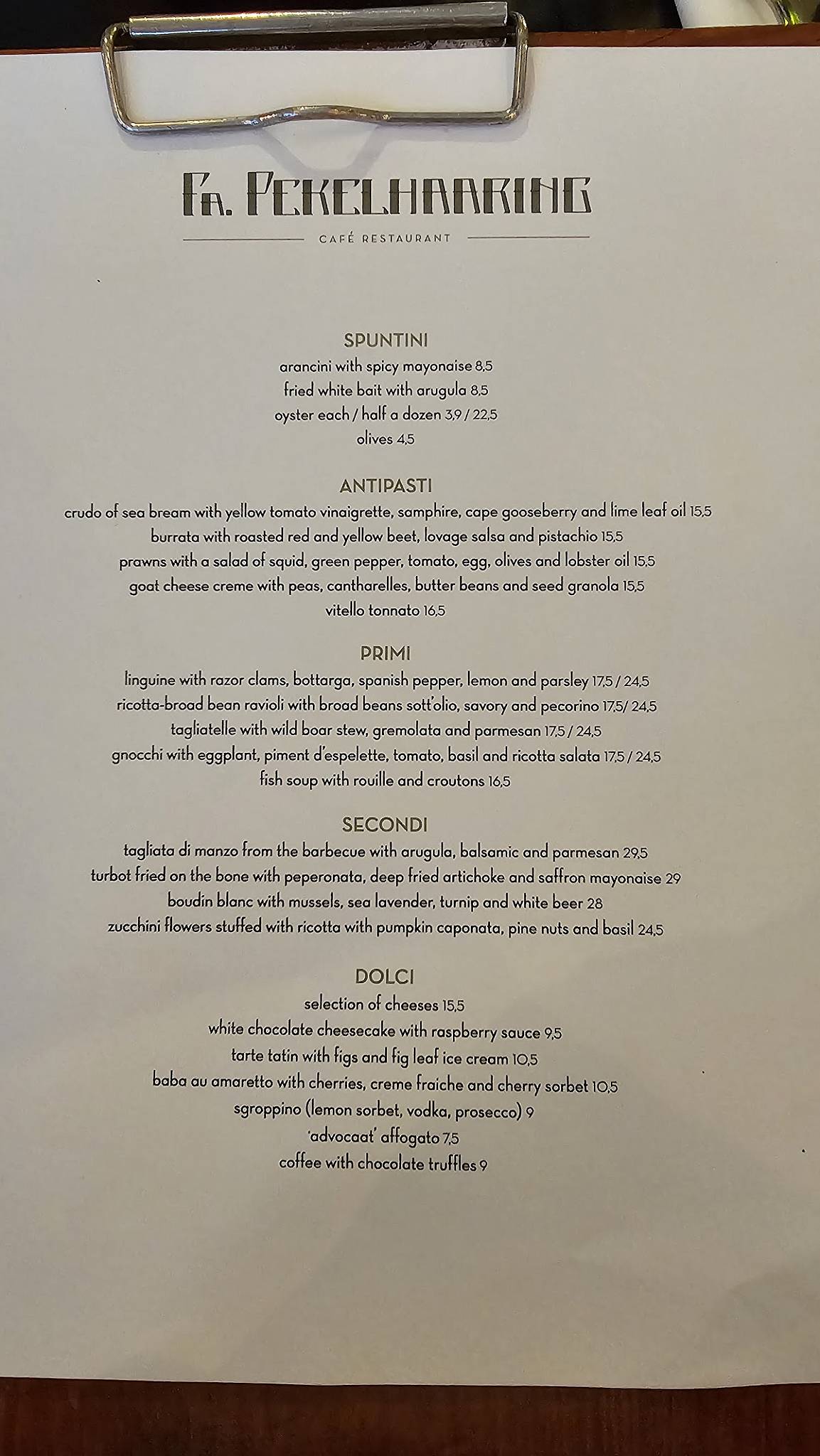 Menu at Fa. Pekelhaaring, Amsterdam