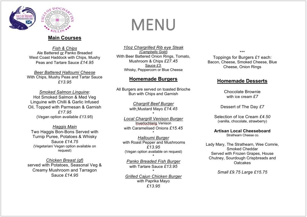 Menu at Falls of Dochart Inn pub & bar, Killin