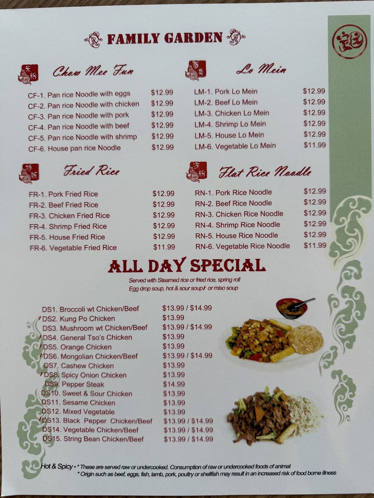 Menu at Family Garden restaurant, Richland