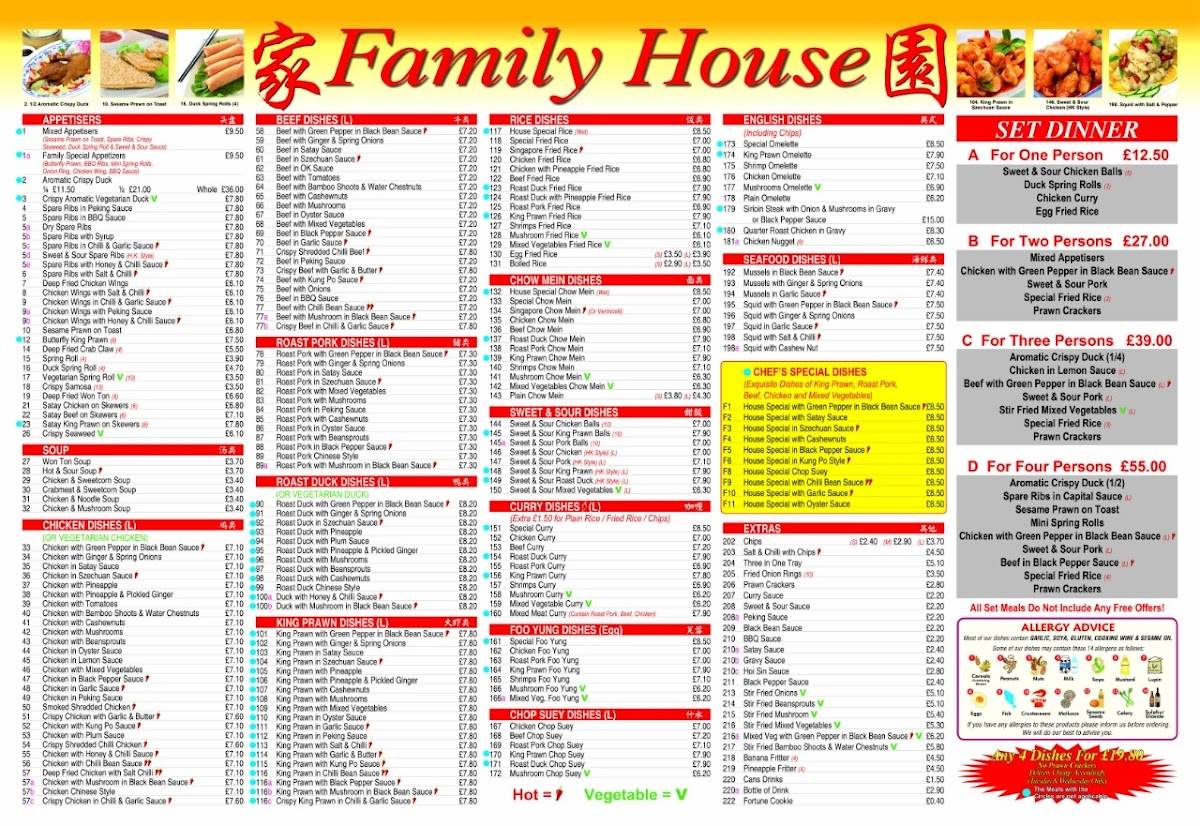 Menu at Family House restaurant, Ripley