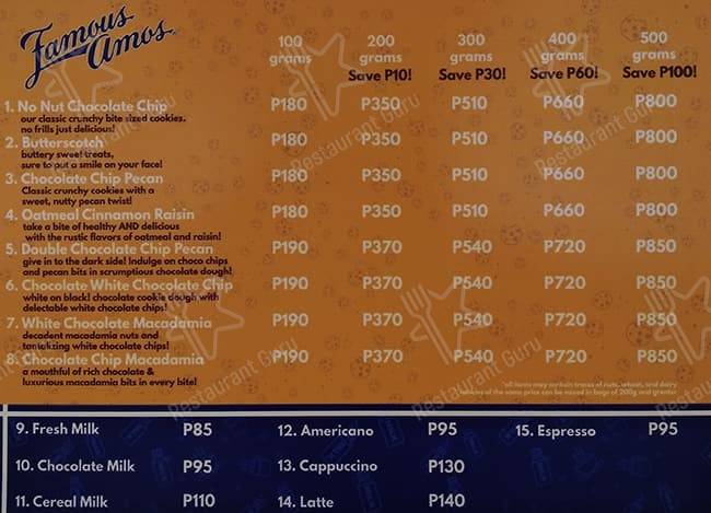 Menu at Famous Amos desserts, Mandaluyong, 2/F The Podium