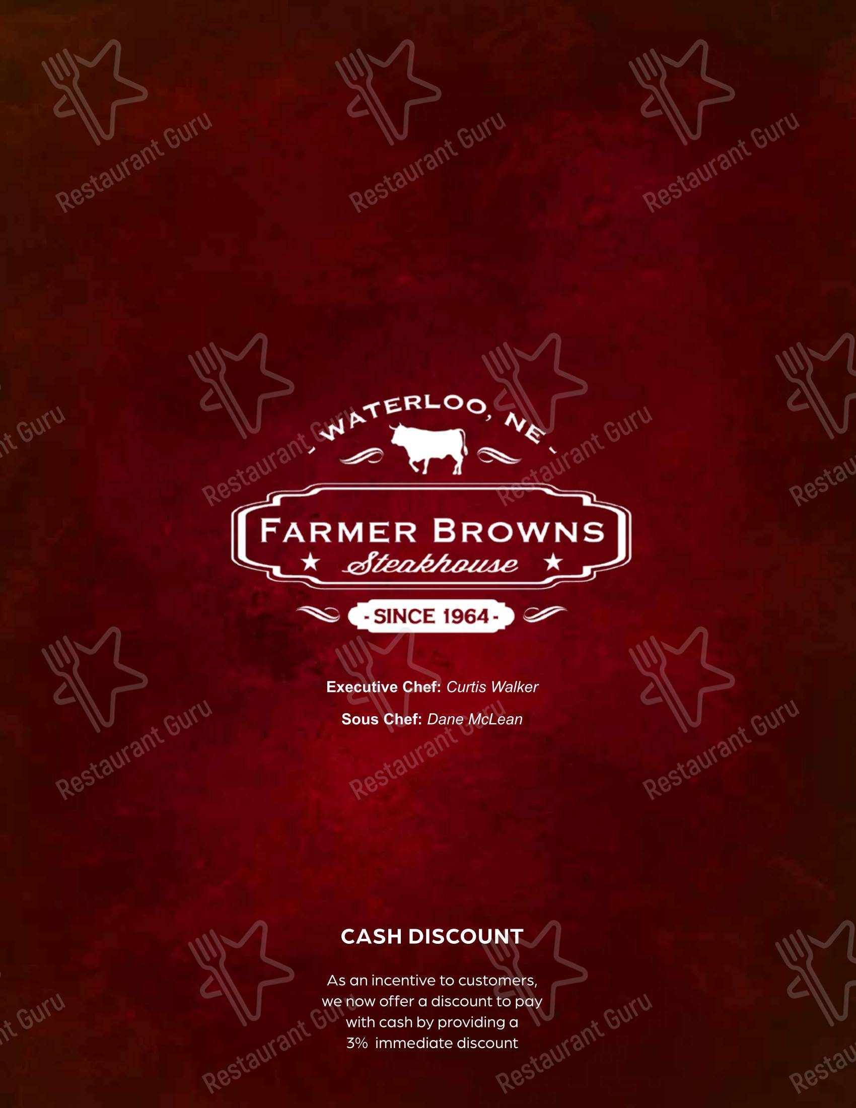 Menu at Farmer Brown's Steak House steakhouse, Waterloo