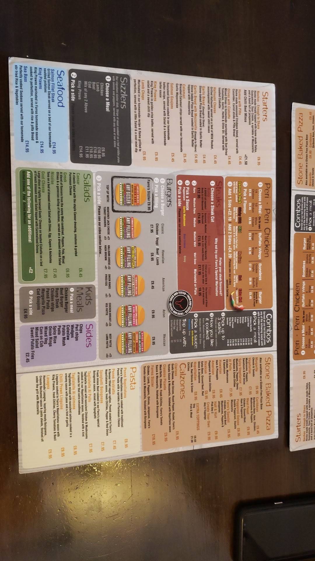 Menu at Farro's Grillhouse desserts, Nottingham