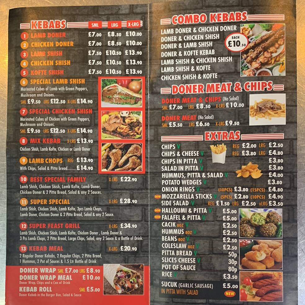 Carta de comida rápida Best Kebab, Swanscombe