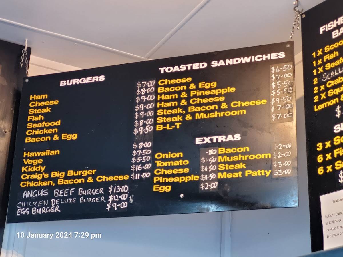 Menu at Craigs Traditional Fish and Chips fast food, Whangamata