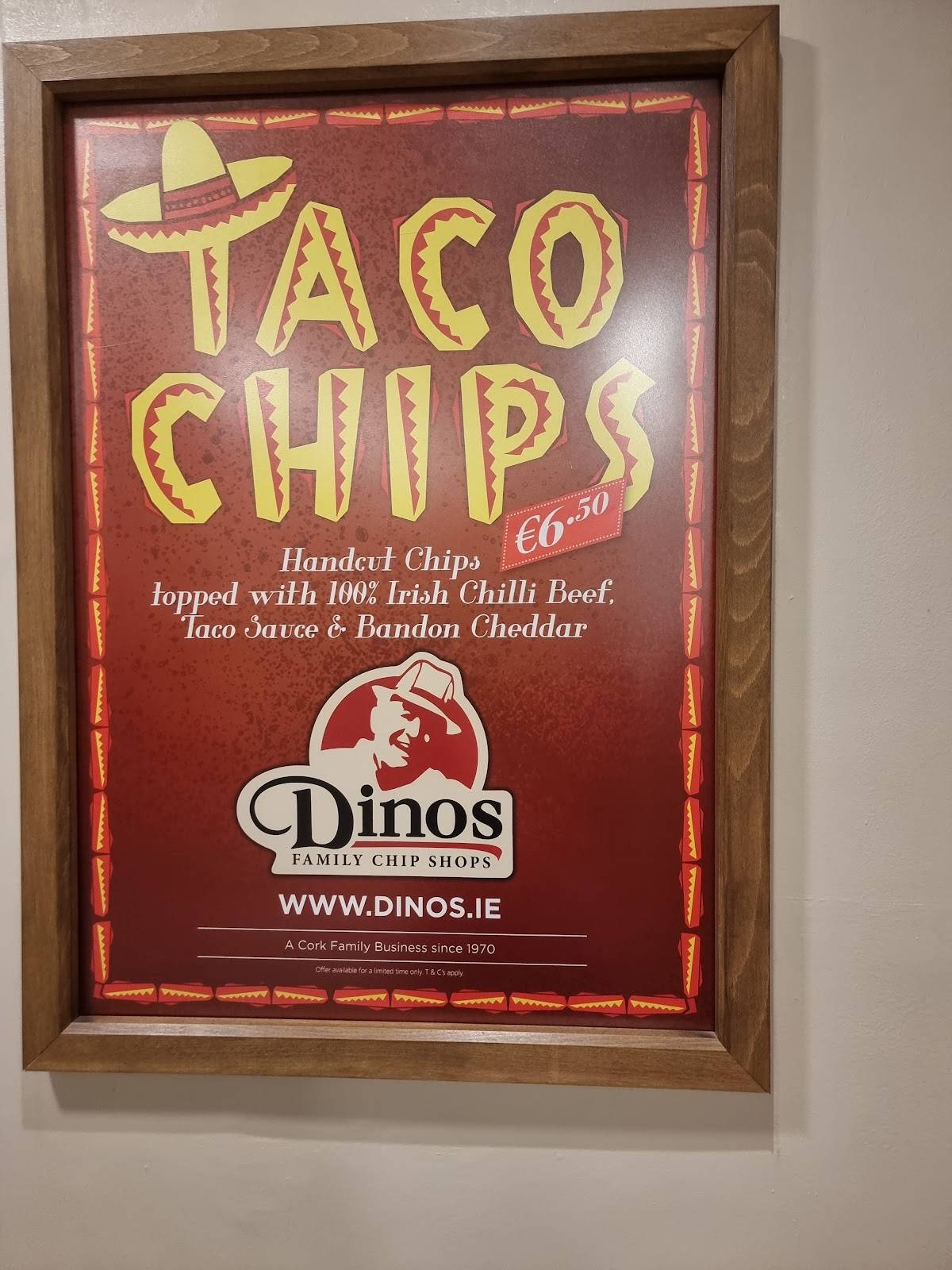 Menu at Dinos fast food, Cork, Saint Patrick's Terrace